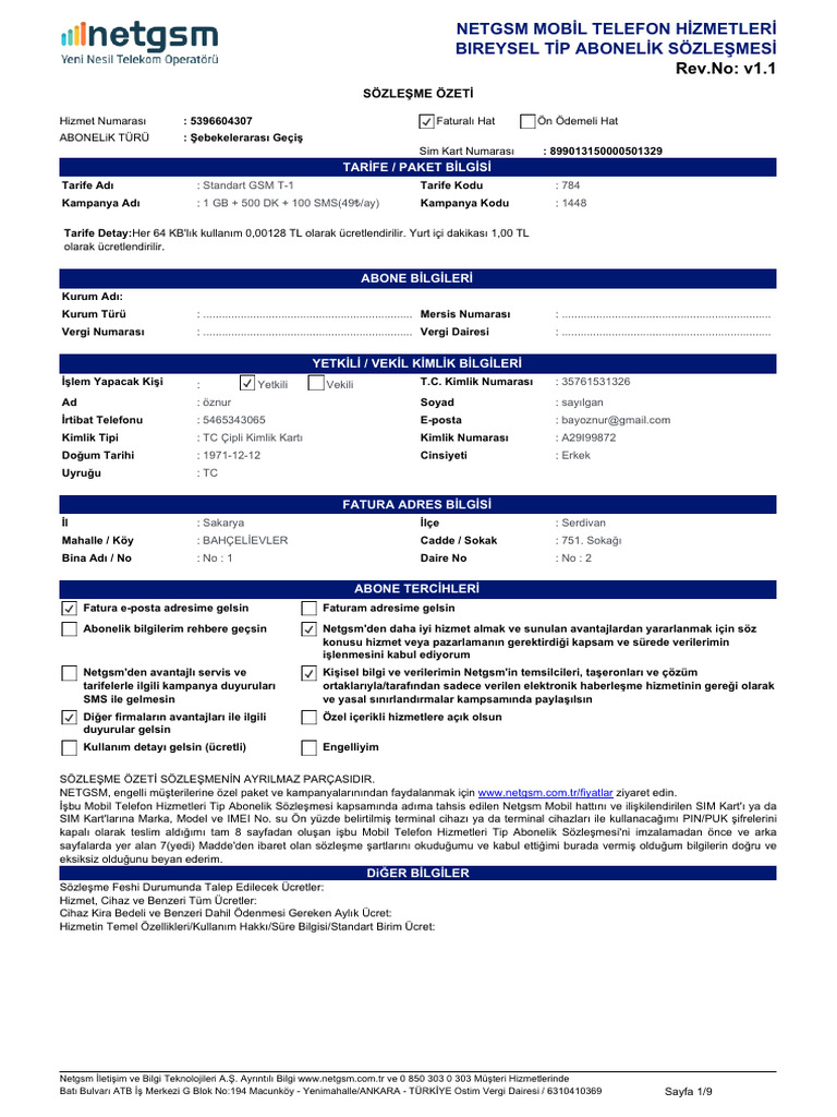 Aboneliksozlesmesi m2m | PDF