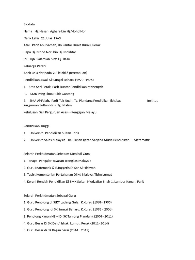 Biodata Hj. Hasan | PDF