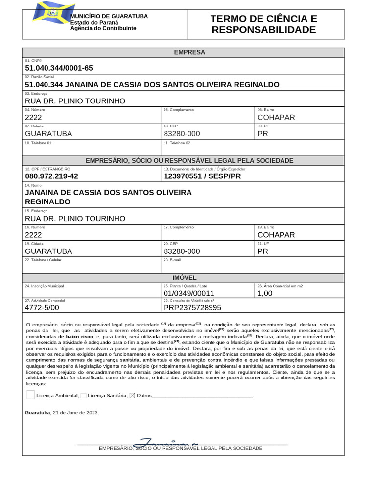 Termo de Ciência e Responsabilidade (1) (2) (Assinado) | PDF