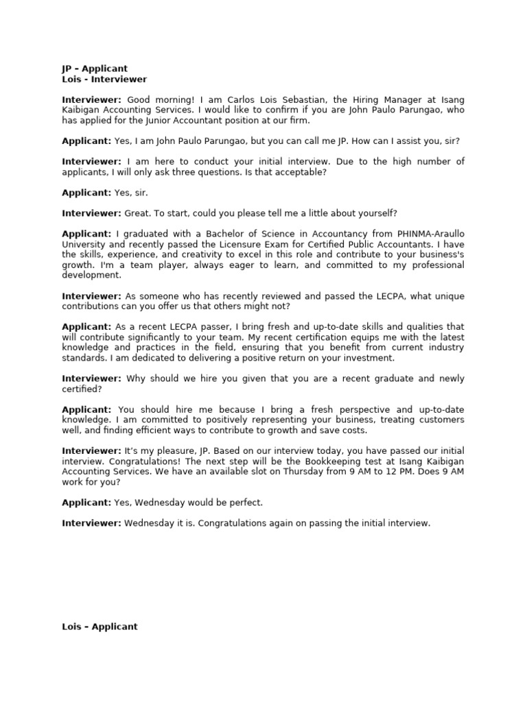 Job Interview Script - 1 | PDF