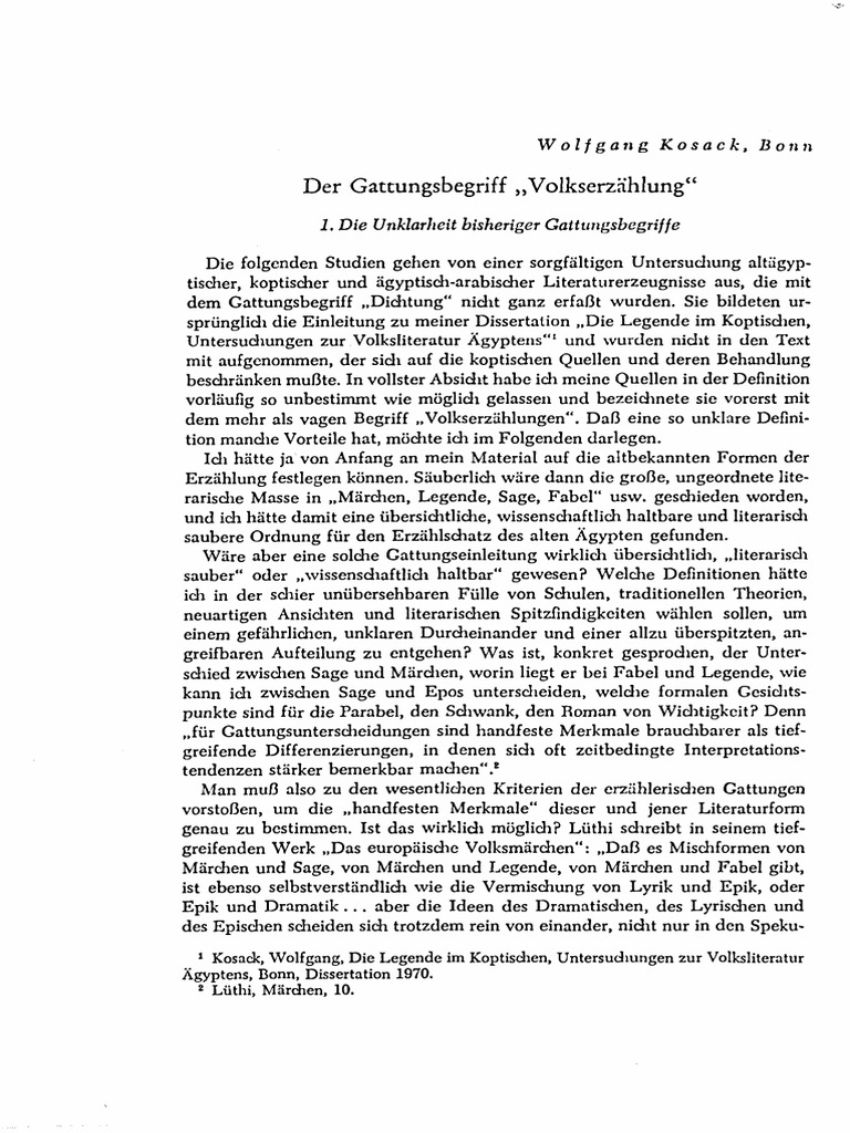 Kosack - Der Gattungsbegriff Volkserzählung | PDF