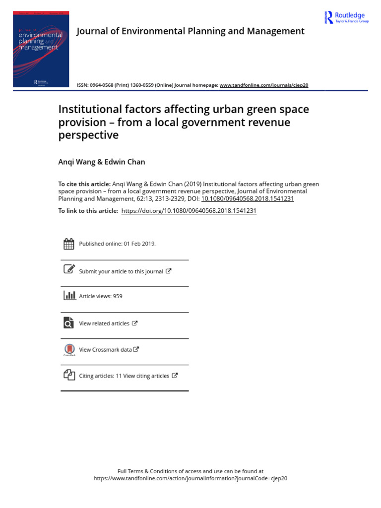 Institutional Factors Affecting Urban Green Space Provision From A ...