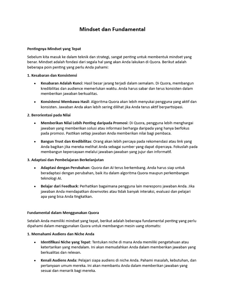 Mindset Dan Fundamental | PDF