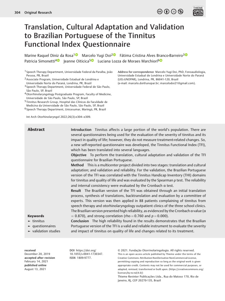 Translation, Cultural Adaptation and Validation To Brazilian Portuguese ...