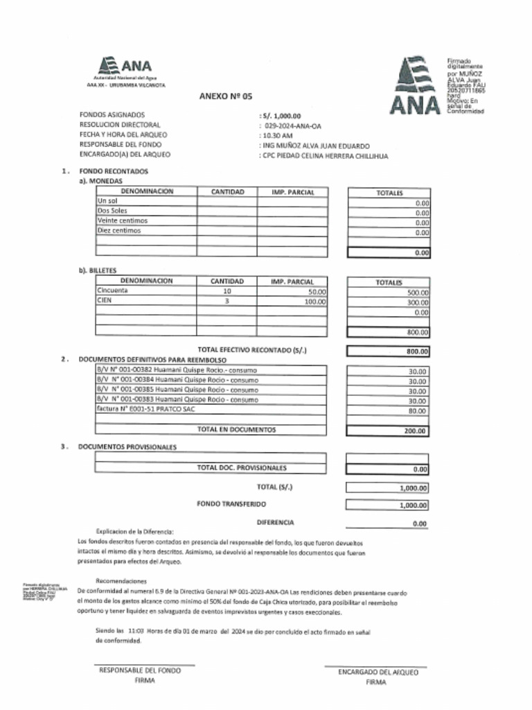 Acta de Arqueo de Caja | PDF