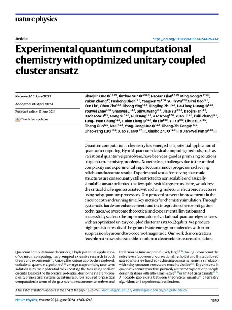 Experimental Quantum Computational Chemistry With Optimized Unitary ...