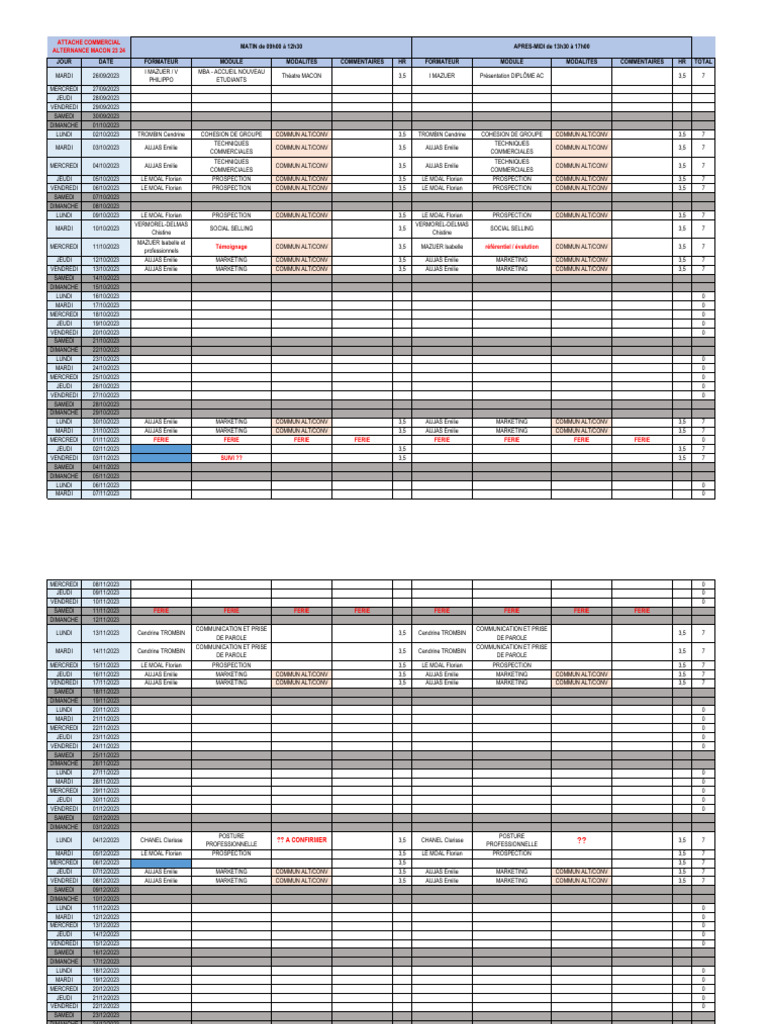 Aco Alt 2324 - Planning Detaille | PDF