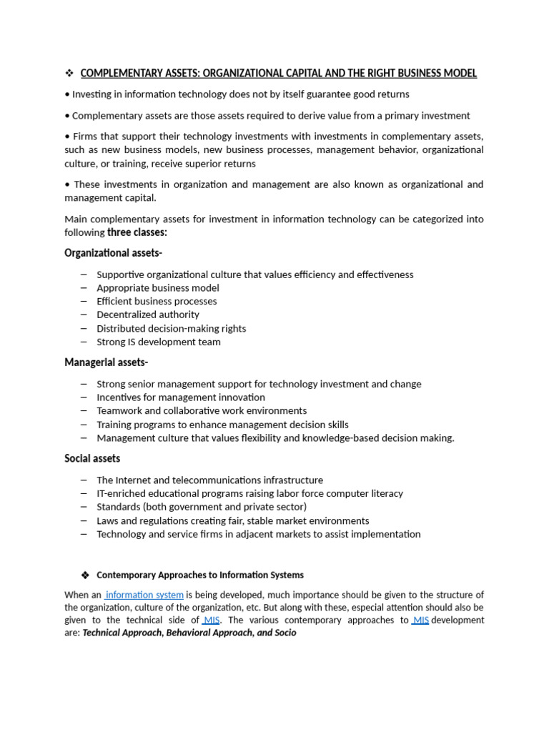 Complementary Assets: Organizational Capital and The Right Business ...