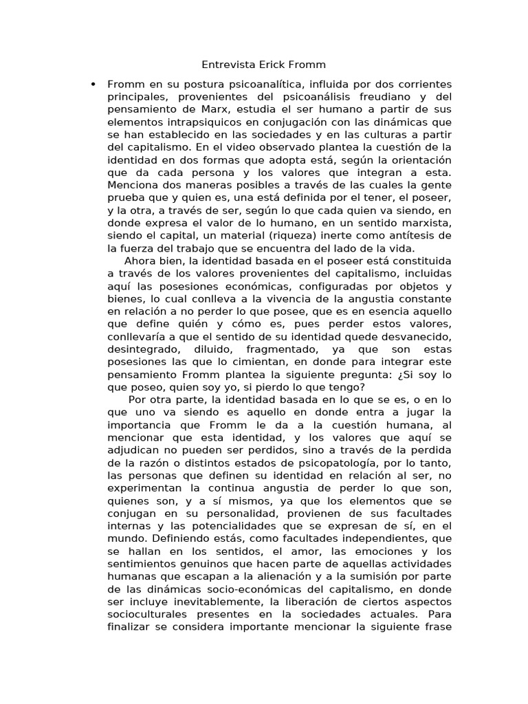 Entrevista Erick Fromm | PDF