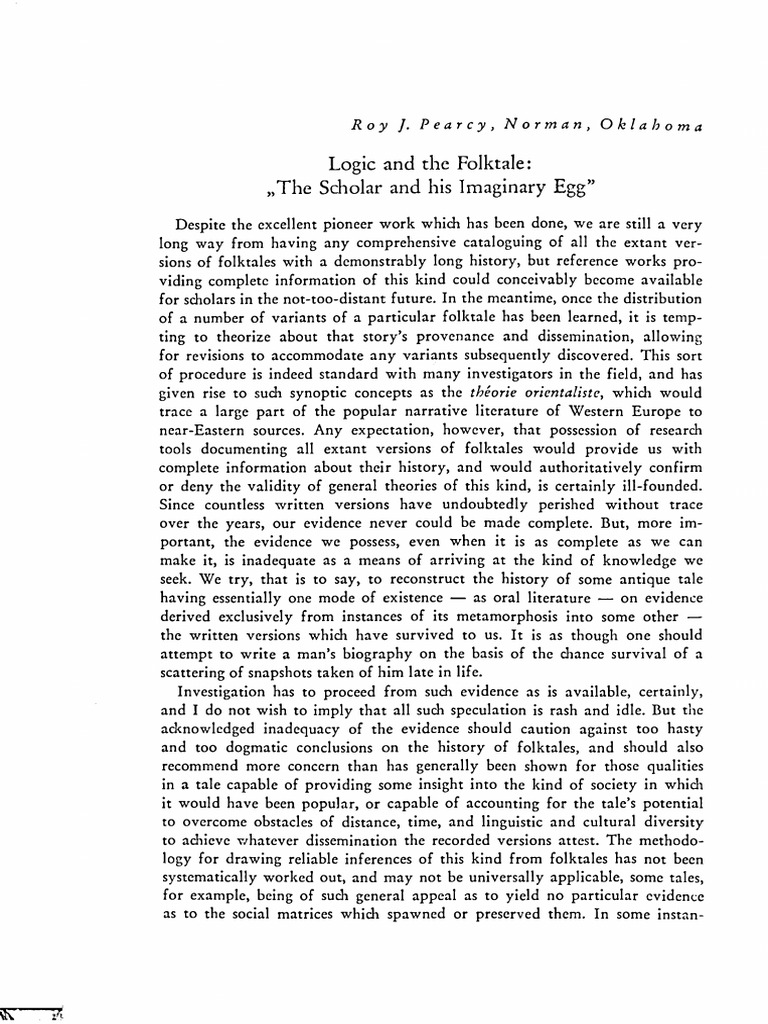 Pearcy - Logic and The Folktale. The Scholar and His Imaginary Egg | PDF
