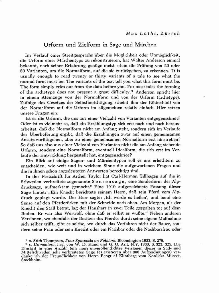 Luthi - Urform Und Zielform in Sage Und Märchen | PDF