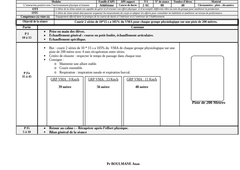 Fiche de Seance - 8 2ac | PDF