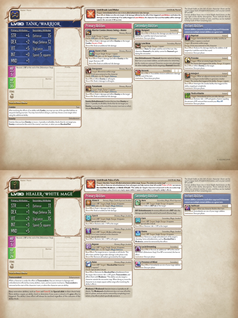 FFIXIV-Final-Fantasy-character Sheet Lv30EN Web0801 | PDF | Role ...