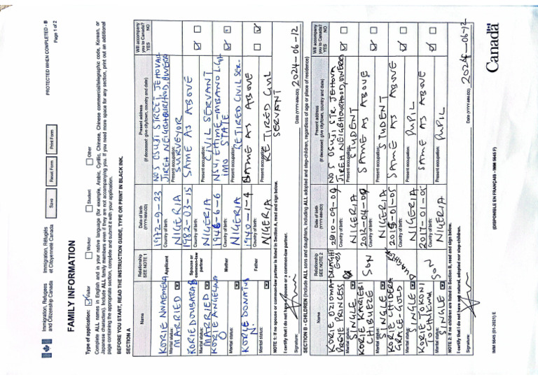 Smple of Completed Family Form | PDF