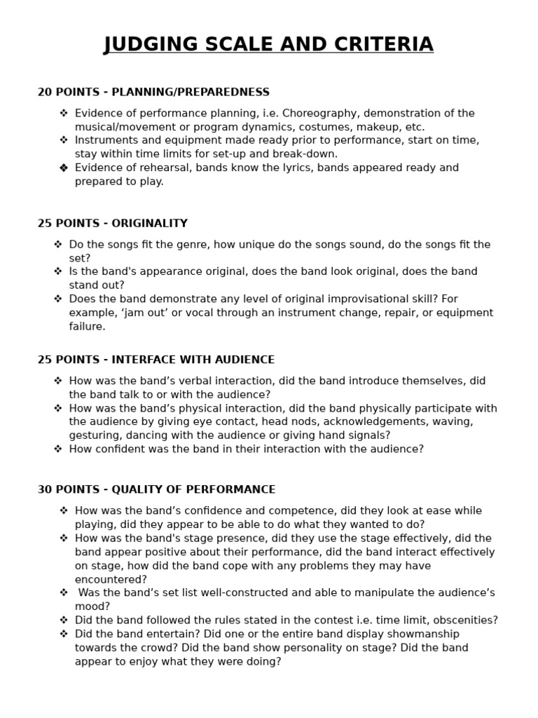 Battle of The Bands Rules Criteria | PDF