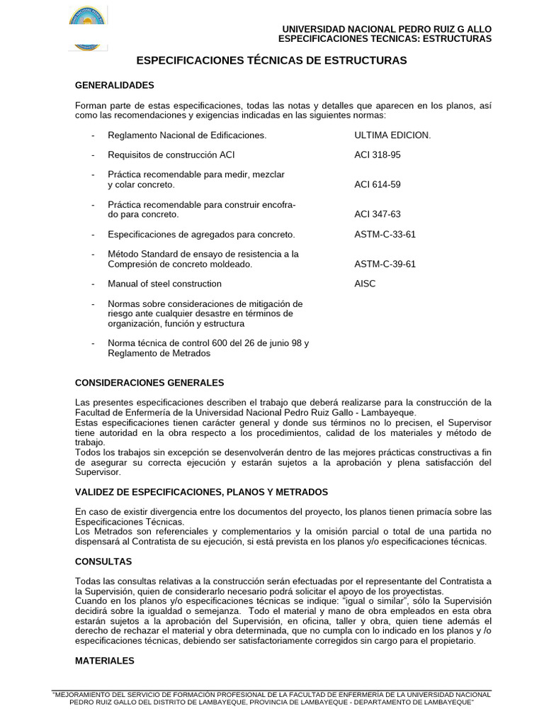 Espec. Tecnicas Estructuras Existente | PDF