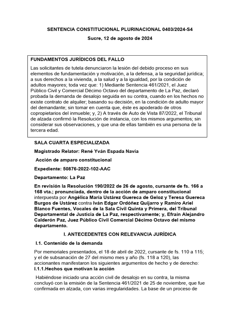 Sentencia Constitucional Plurinacional 0403 | PDF