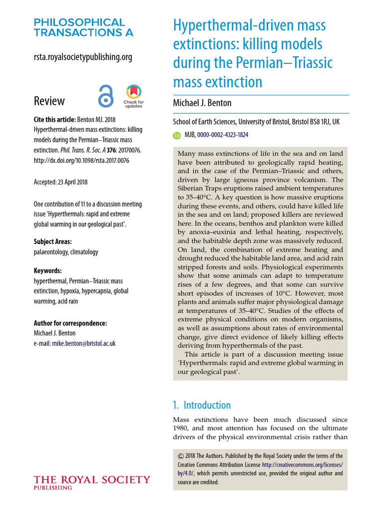Benton 2018 Hyperthermal Driven Mass Extinctions Killing Models During The Permian Triassic Mass ...