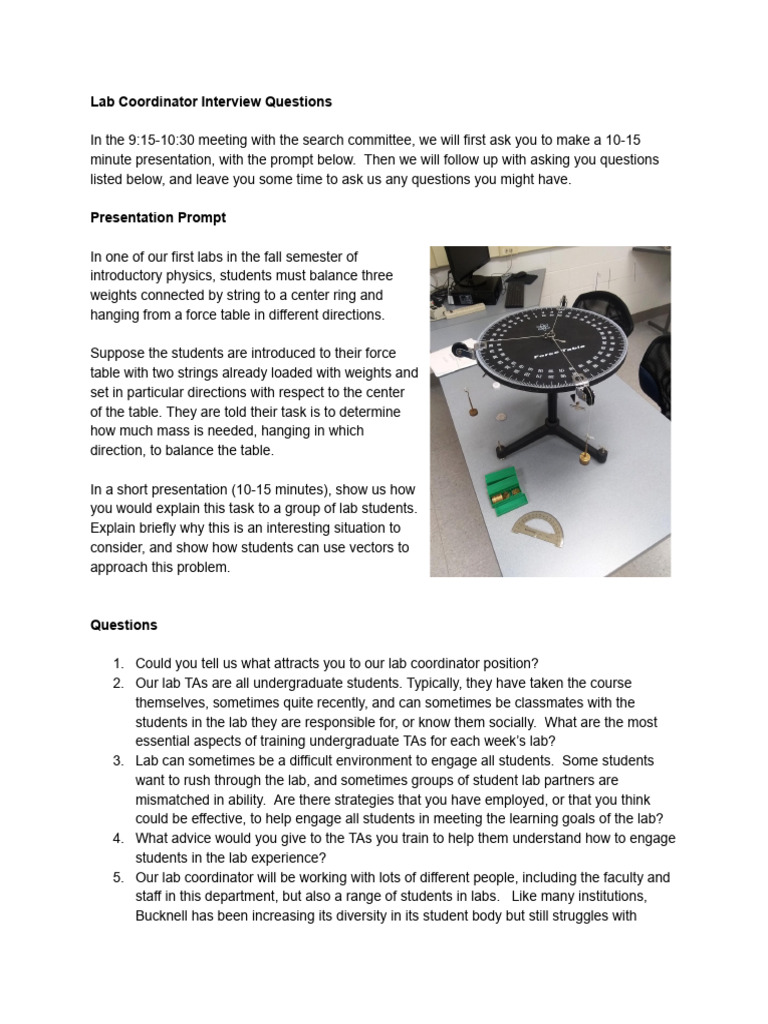 Lab Coordinator Interview Questions | PDF