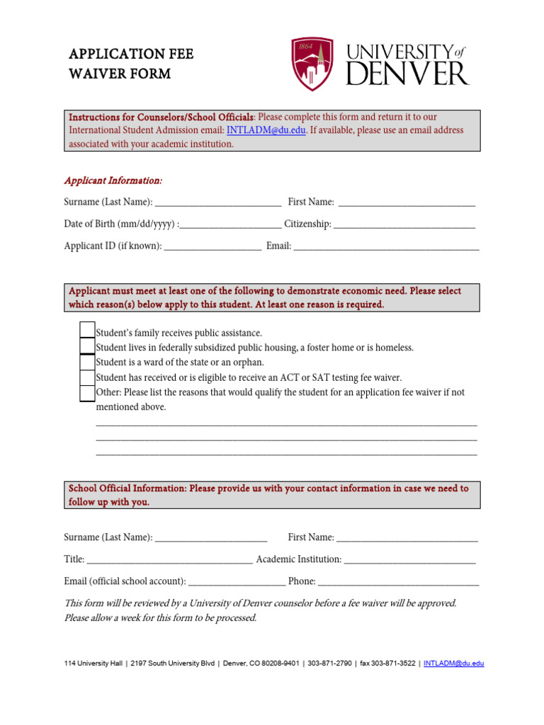 Fillable Application Fee Waiver Form 2020 | PDF