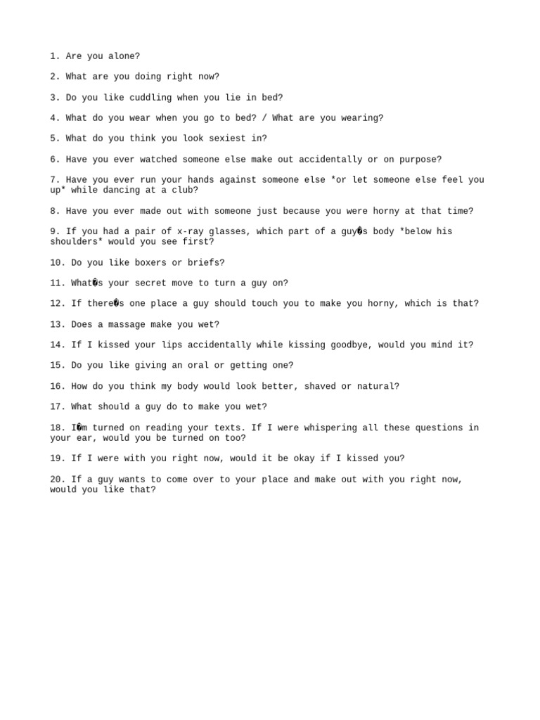 20 Dirty Questions To Ask A Girl & Make Her Really Wet in 15 Mins! | PDF