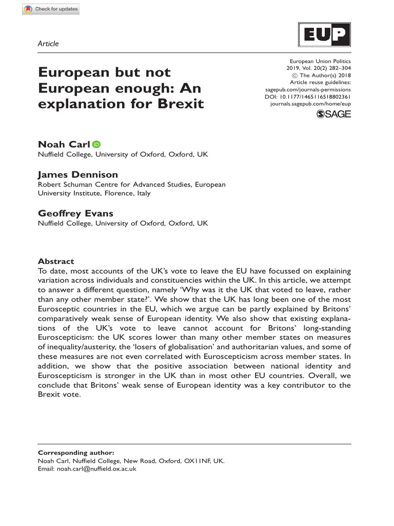 European But Not European Enough - An Explanation For Brexit | PDF