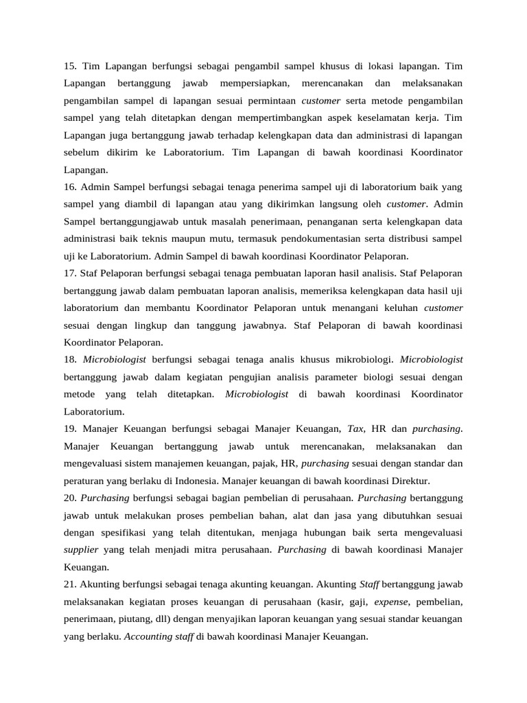 Definisi Jabatan Tim Lapangan dan Admin | PDF | Bisnis | Pengelolaan ...