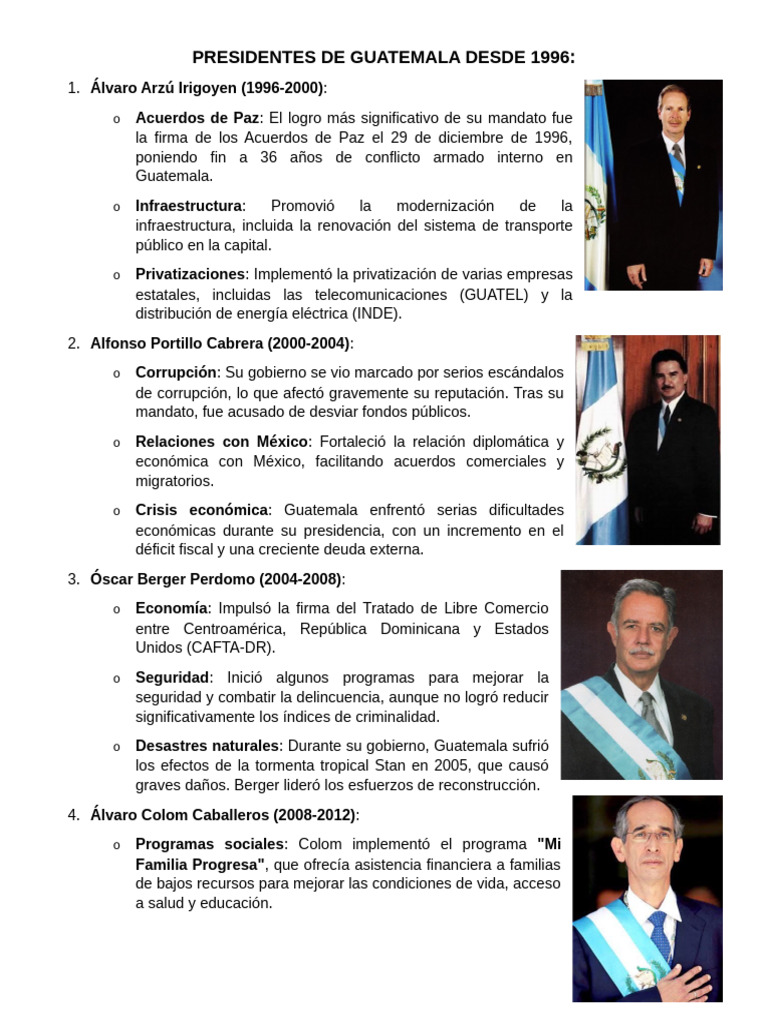 Presidentes de Guatemala Desde 1996 | PDF