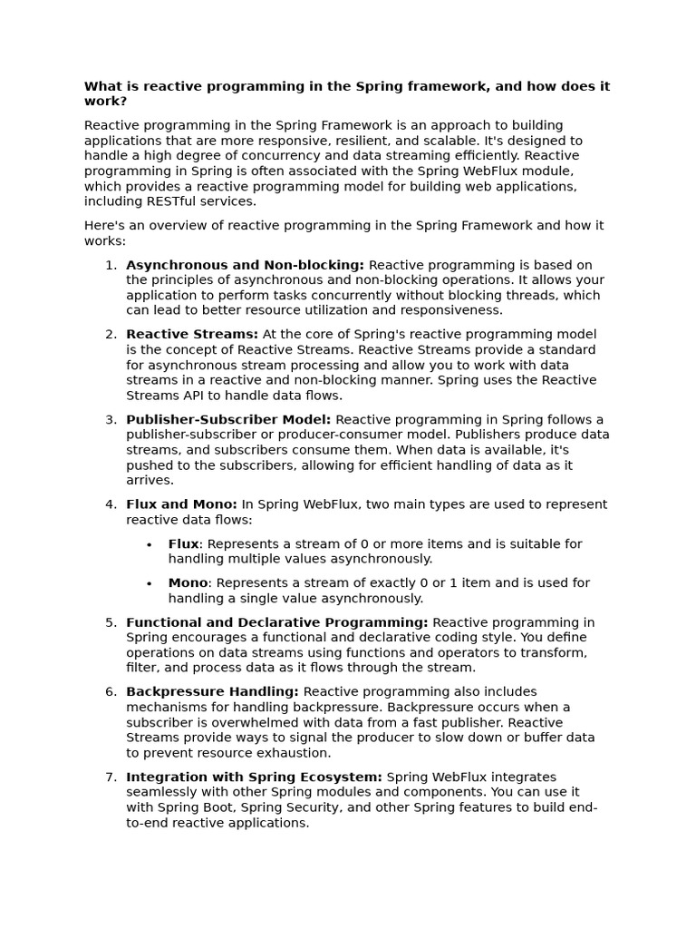 What Is Reactive Programming in The Spring Framework | PDF