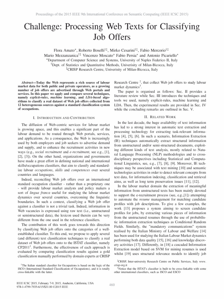 Amato Et Al. - 2015 - Challenge Processing Web Texts For Classifying Jo | PDF