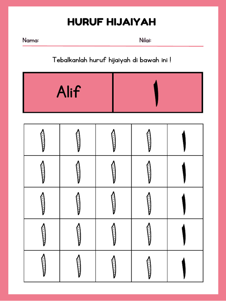 Lembar Kerja Menulis Huruf Hijaiyah Berwarna Sederhana | PDF