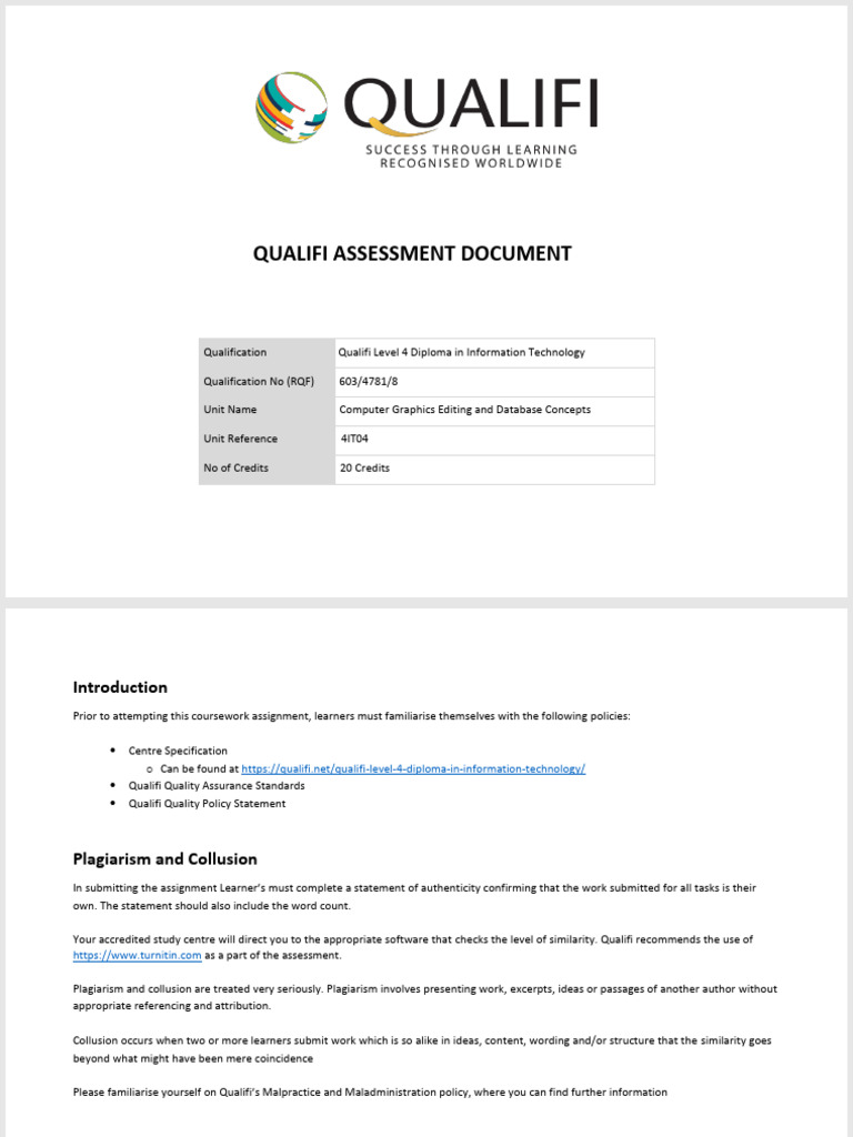 4IT04 Computer Graphics Editing and Database Concepts - Assessment Brief-1 | PDF