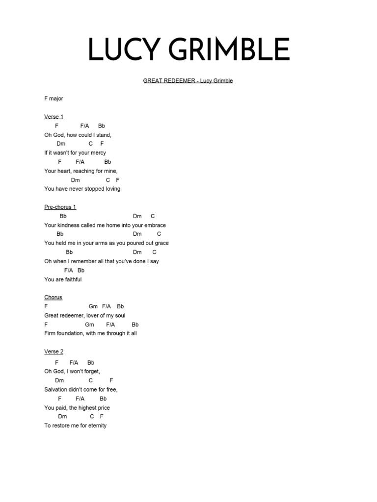 GREAT REDEEMER CHORDS - Lucy Grimble | PDF | Song Structure ...
