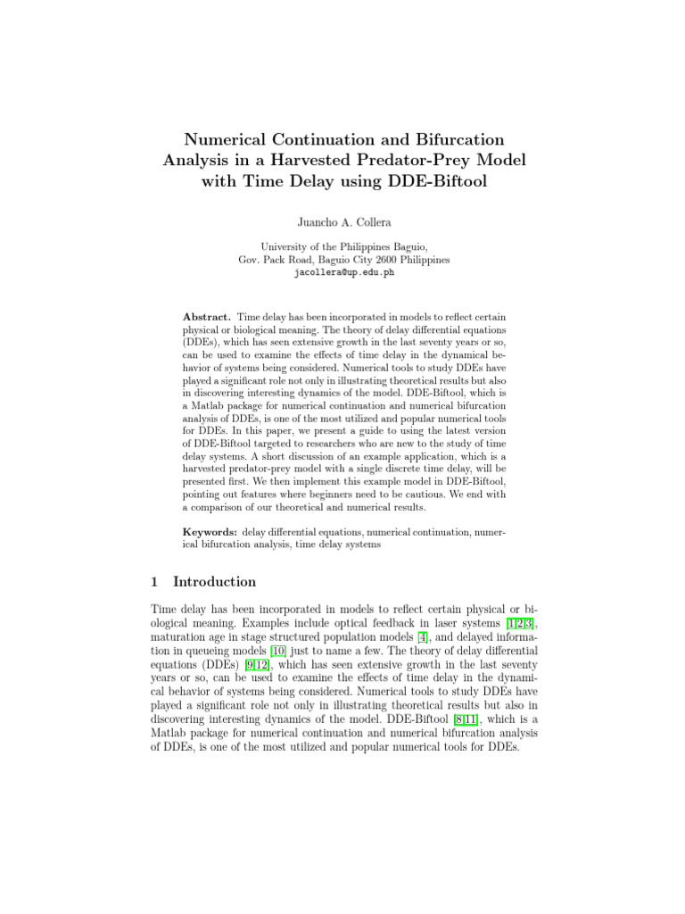 Numerical Continuation and Bifurcation Analysis in A Harvested Predator-Prey Model With Time ...