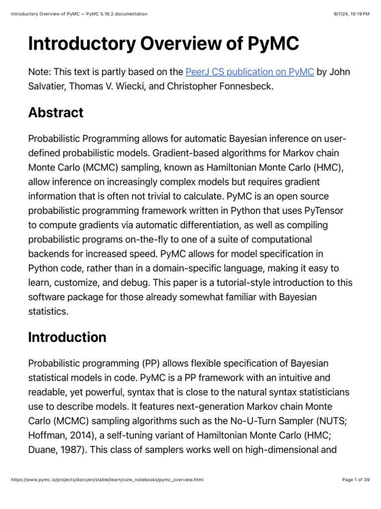 Introductory Overview of PyMC - PyMC 5.16.2 Documentation | PDF Introductory Overview of PyMC - PyMC 5.16.2 Documentation | PDF
