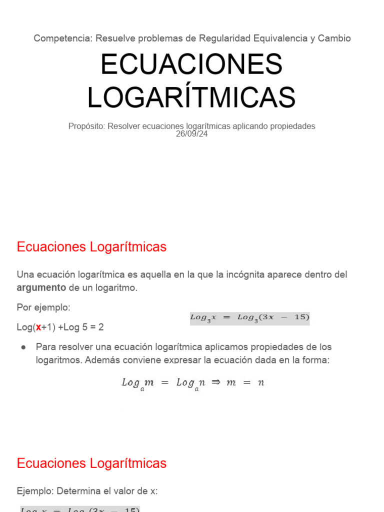 Ecuaciones Logarítmicas | PDF