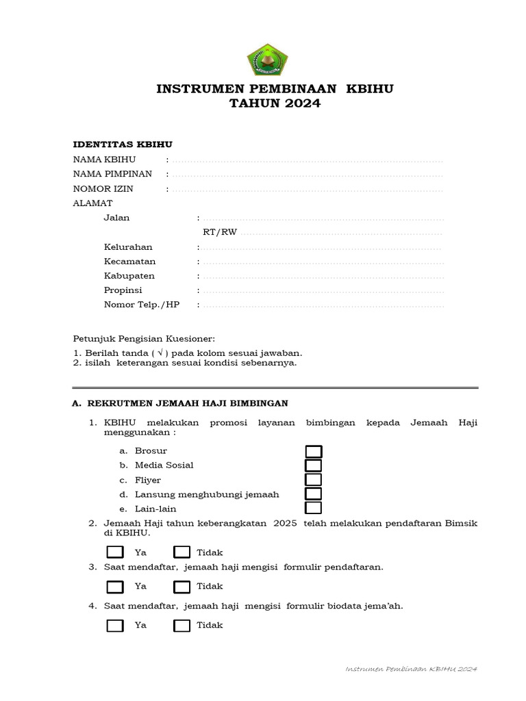 Instrumen Pembinaan KBIHU 2024 | PDF