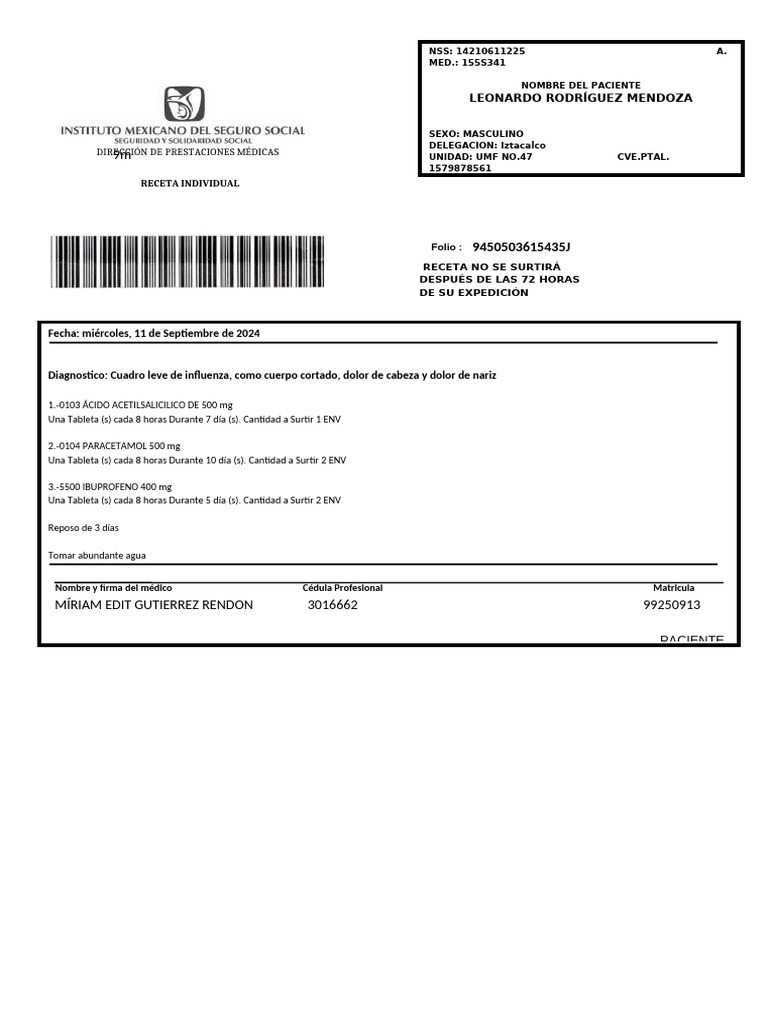 Receta Imss Act Gripe | PDF
