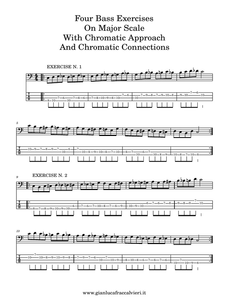 Four Bass Exercises On Major Scale With Chromatic Approach and ...