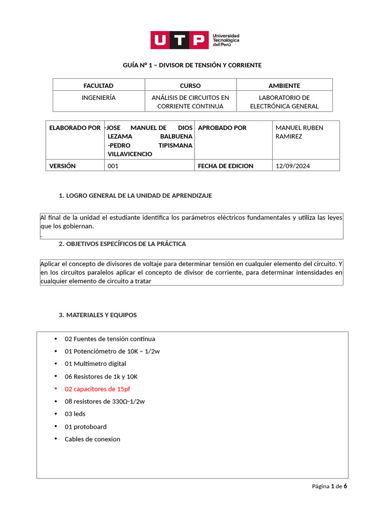 Grupo Mesa 1 Manuel Lezama y Pedro Tipismana | PDF | Red eléctrica | Laboratorios