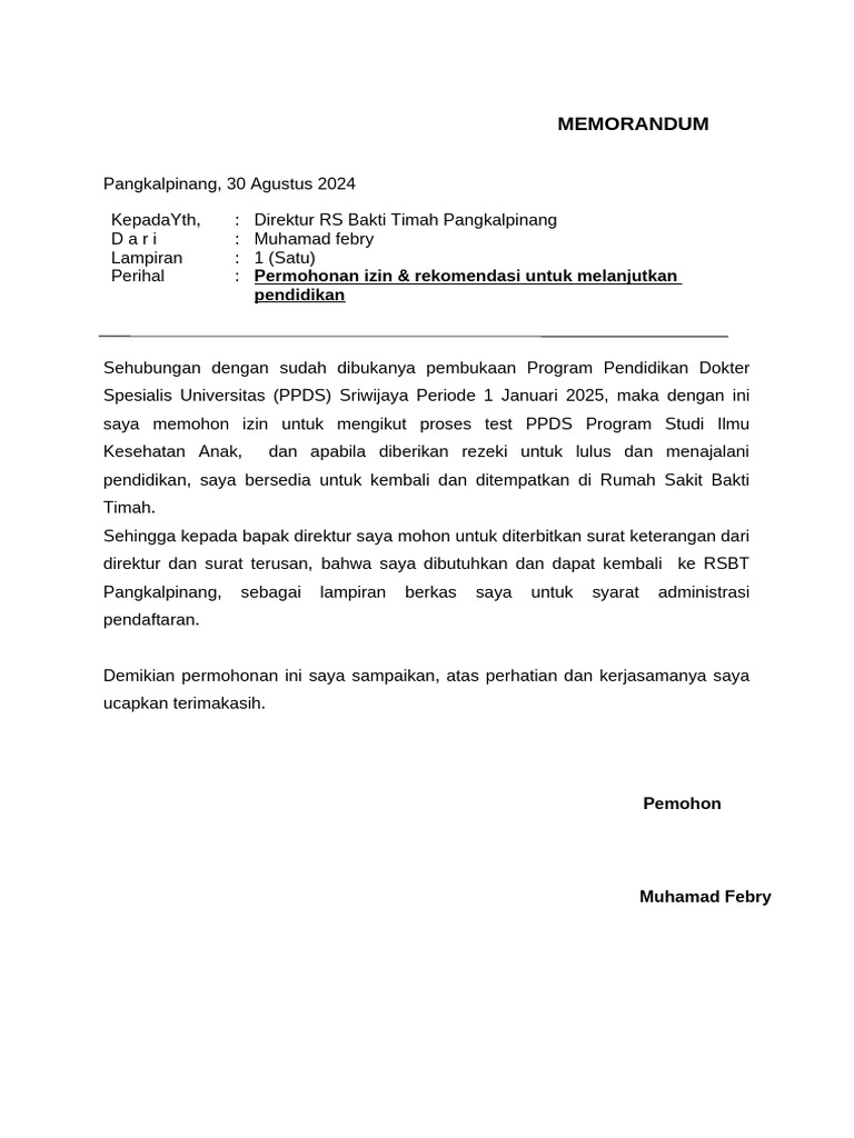 Surat Memo Izin Sekolah & Rekom | PDF