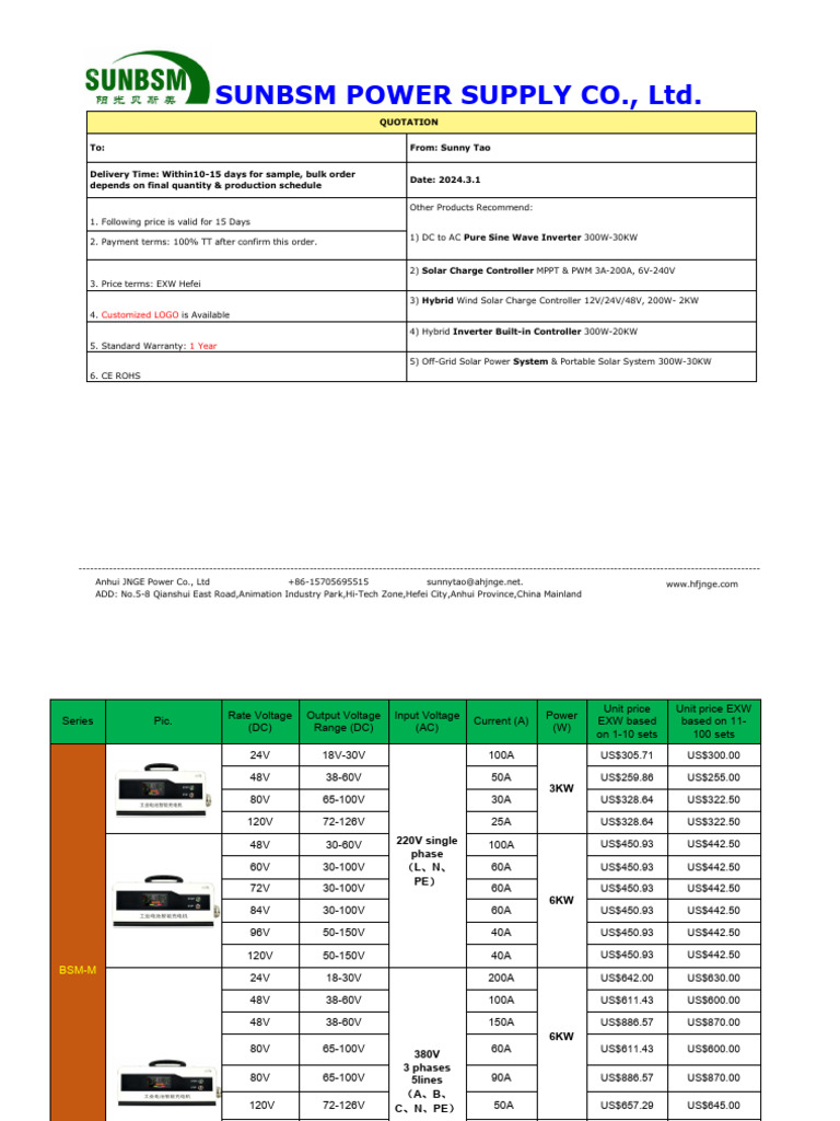 BSM-M Series Battery Charger Price List From Sunny | PDF