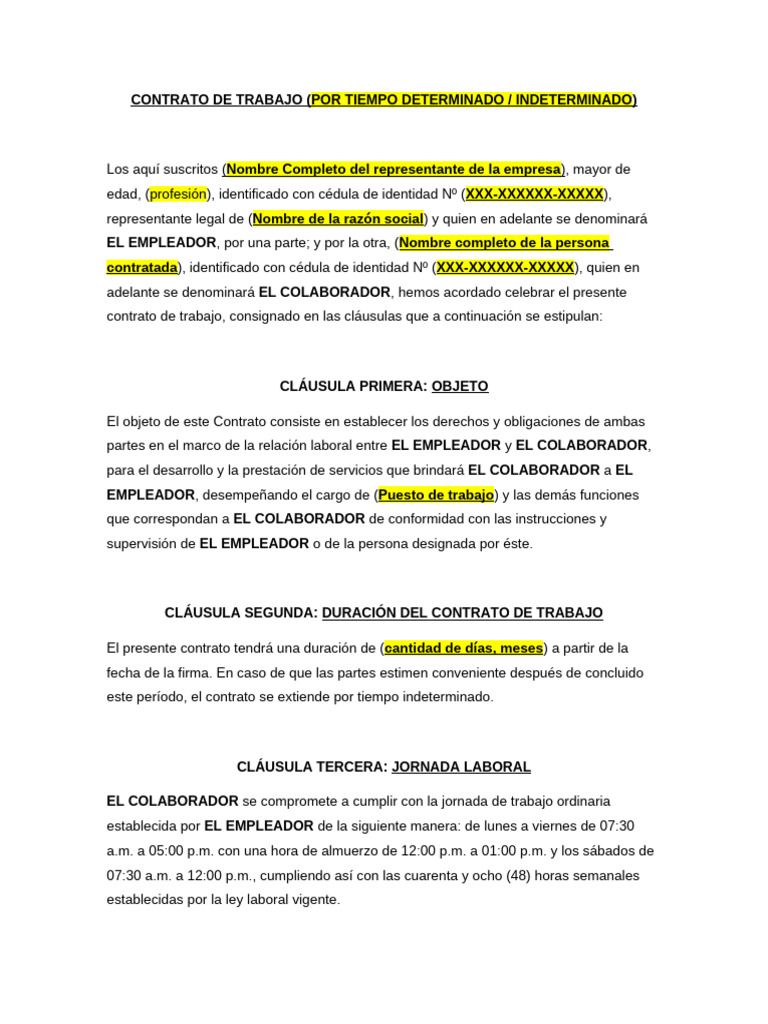 Machote Contrato de Trabajo | PDF | Derecho laboral | Derecho