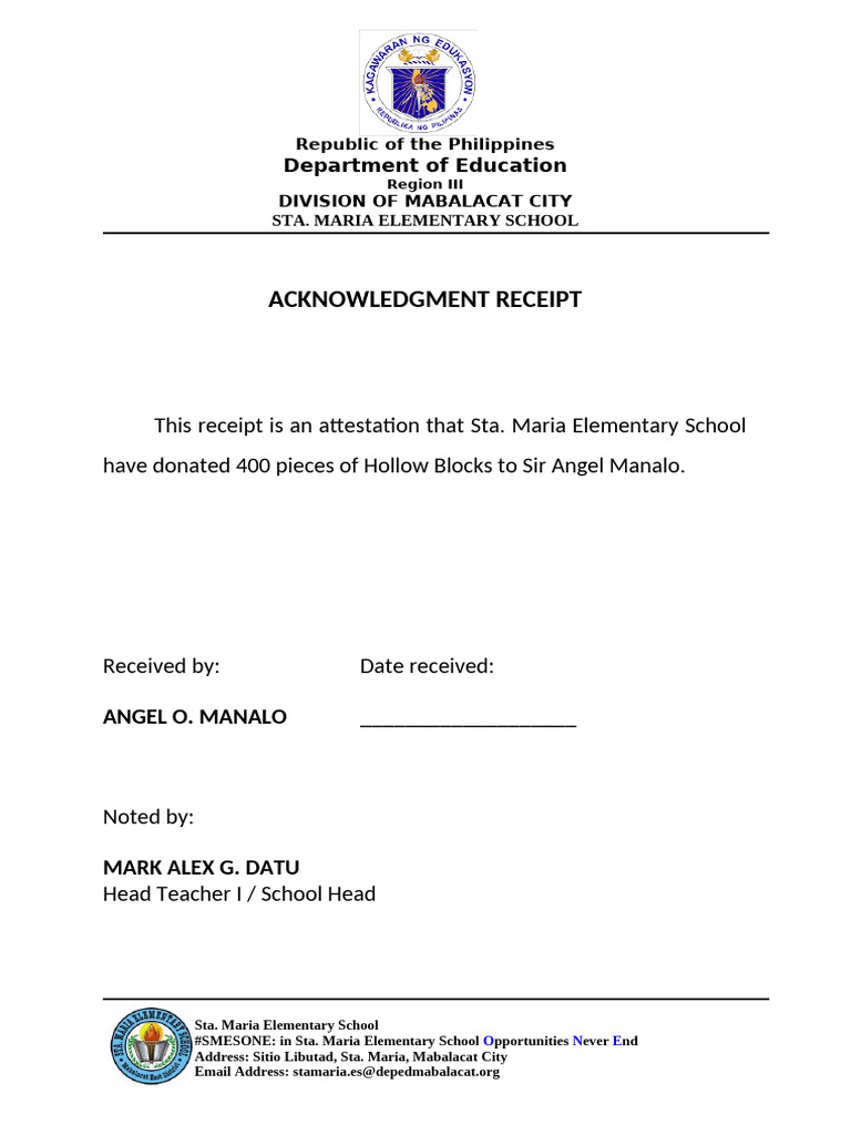 Acknowledgement Receipt | PDF