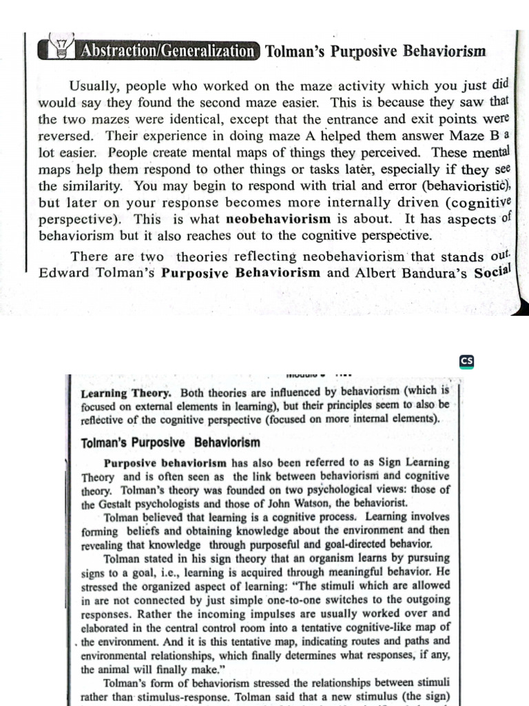 Tolman's Purposive Behaviorism and Bandura's Social-Learning Theory | PDF