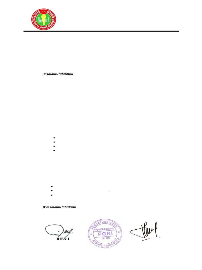 Surat Rencana Program HUT PGRI Talun | PDF