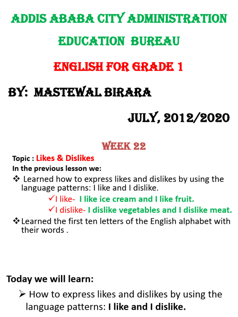 English For Grade 1 Week 22 (Lesson 4, 5 & 6) | PDF