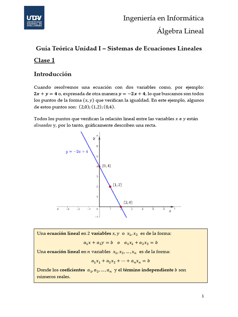 Unidad I - Teoria Nueva - 2c 2024 | PDF | Ecuaciones | Matriz (Matemáticas)