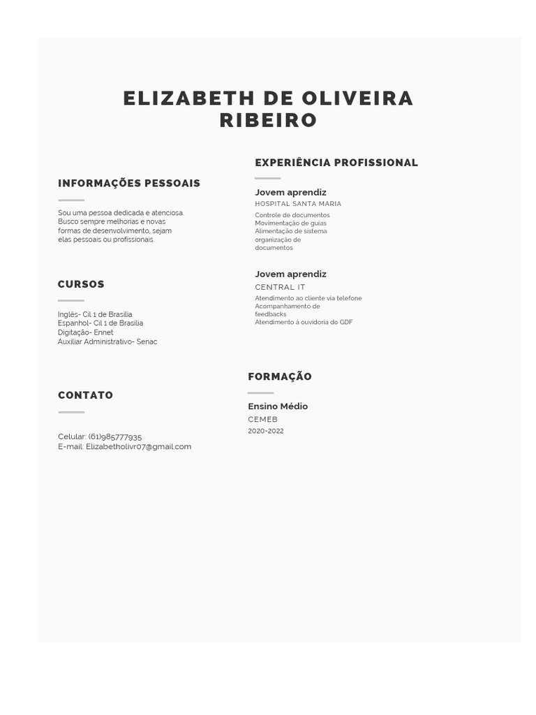 Elizabeth de Oliveira Ribeiro CV | PDF
