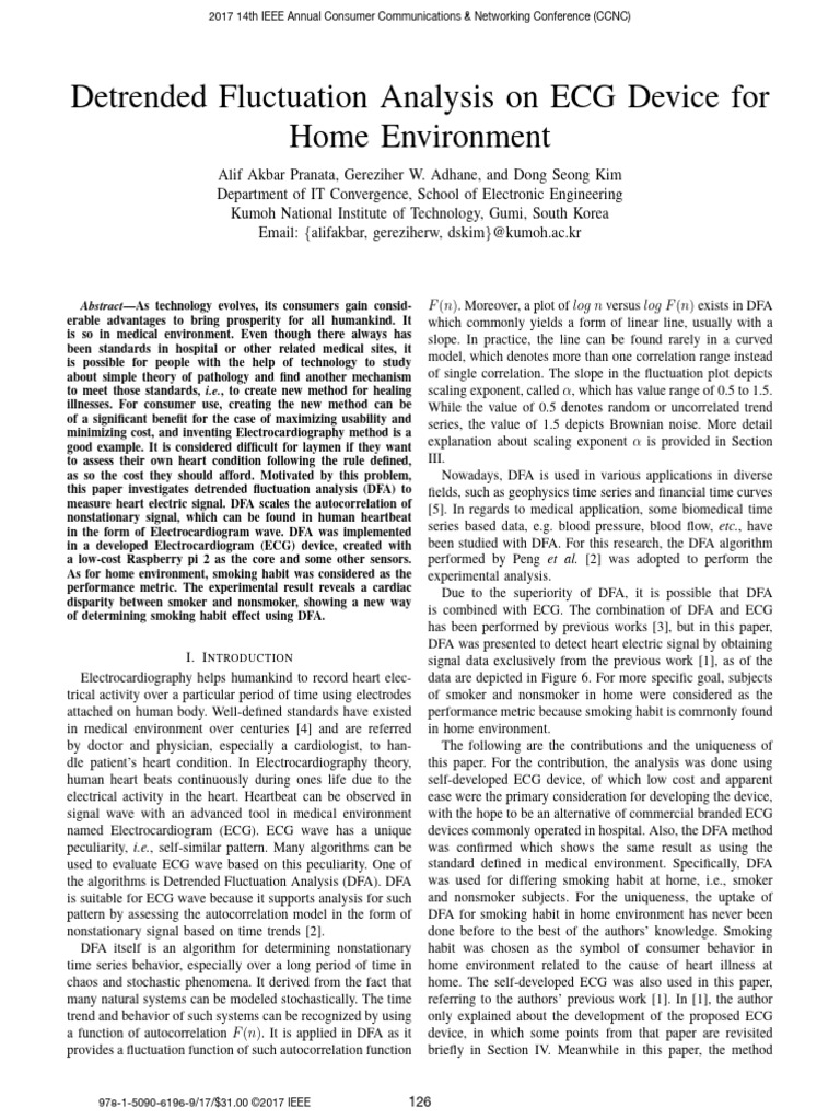 Detrended Fluctuation Analysis On Ecg Device For Home Environment Pdf